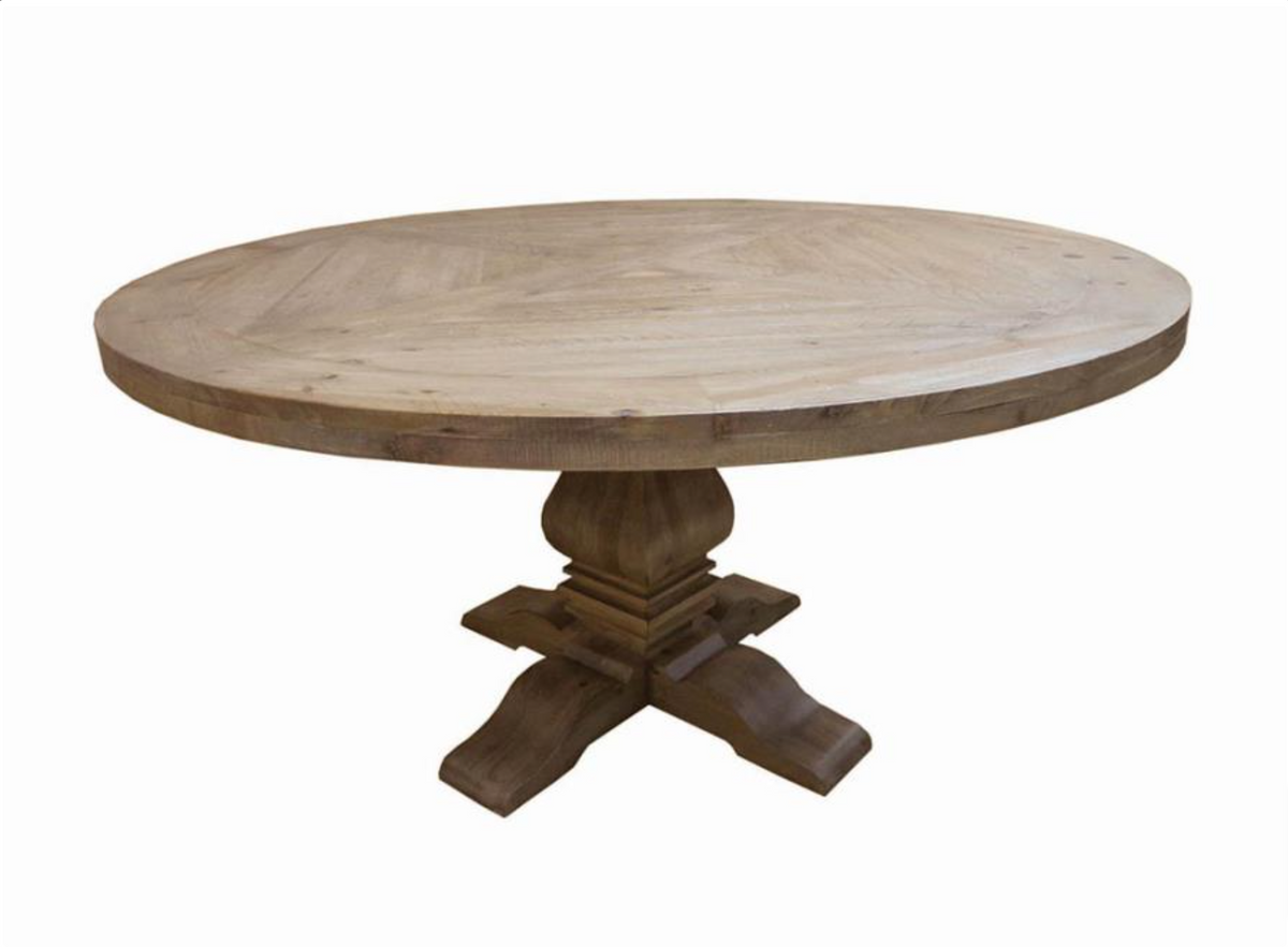 Florence 60" Round Pedestal Dining Table, Solid Rustic Wood | Sellwood ...